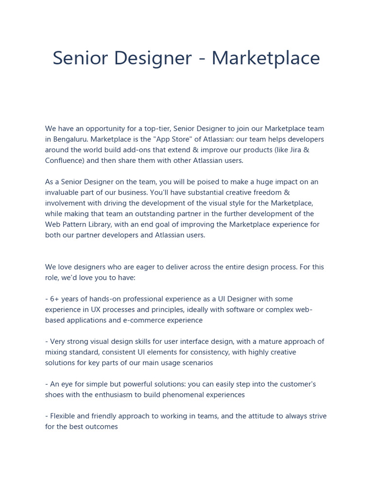 P6 - JD - Senior Designer - Marketplace | PDF | User Interface