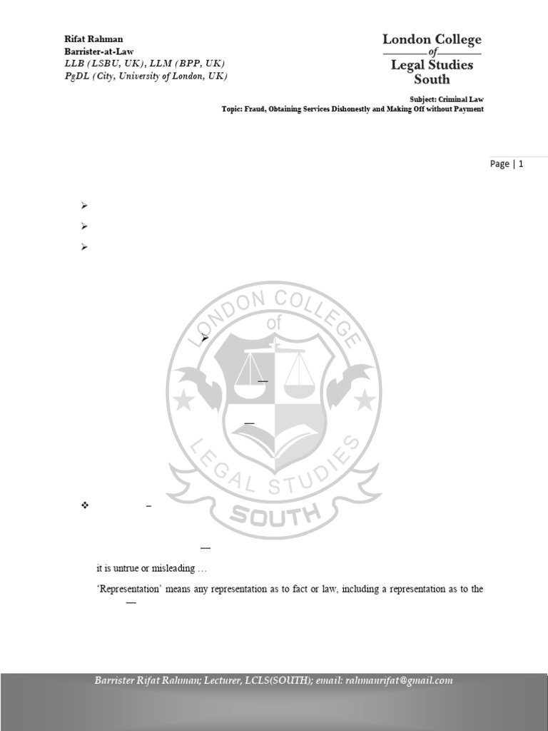 Overview of the Fraud Act 2006 | PDF | Dishonesty | Criminal Law