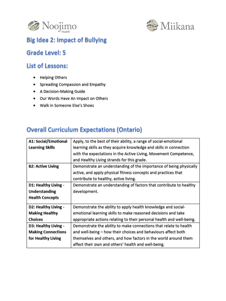 Grade 5- Big Idea 2 - FN | PDF | Compassion | Holism