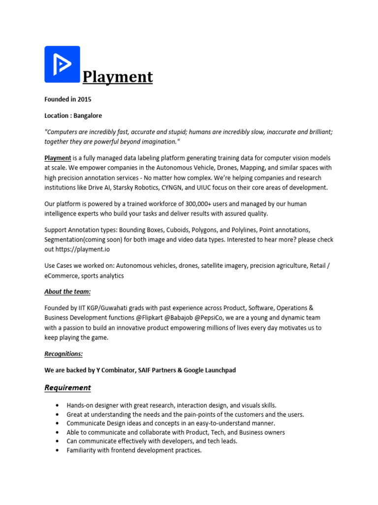 Playment Lead Designer | PDF | Artificial Intelligence | Intelligence ...