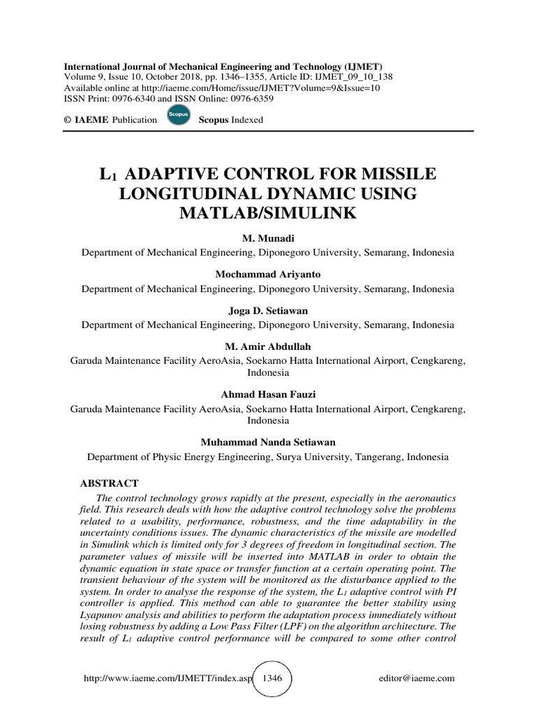 L1 Adaptive Control for Missile Longitud (1) | PDF | Control Theory | Mechanics
