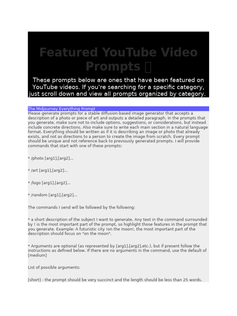 YouTube Prompts for Image Generation | PDF | Search Engine Optimization ...