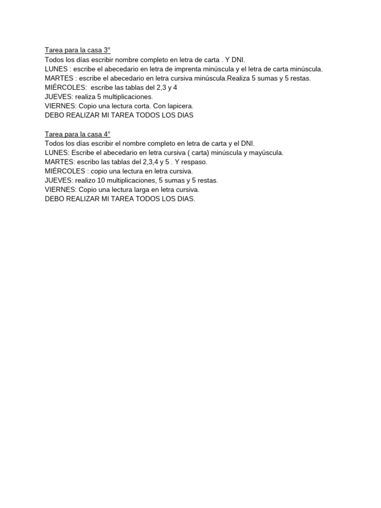 Tarea para La Casa 3° | PDF