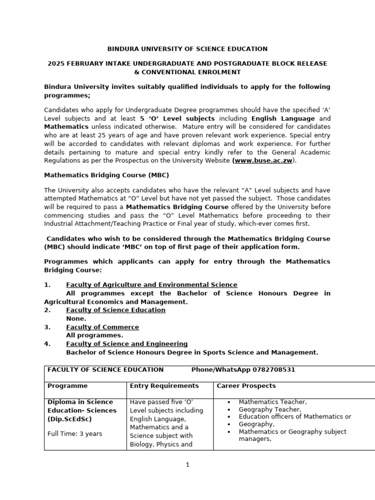 Bindura University 2025 Enrollment Guide | PDF | Academic Degree ...
