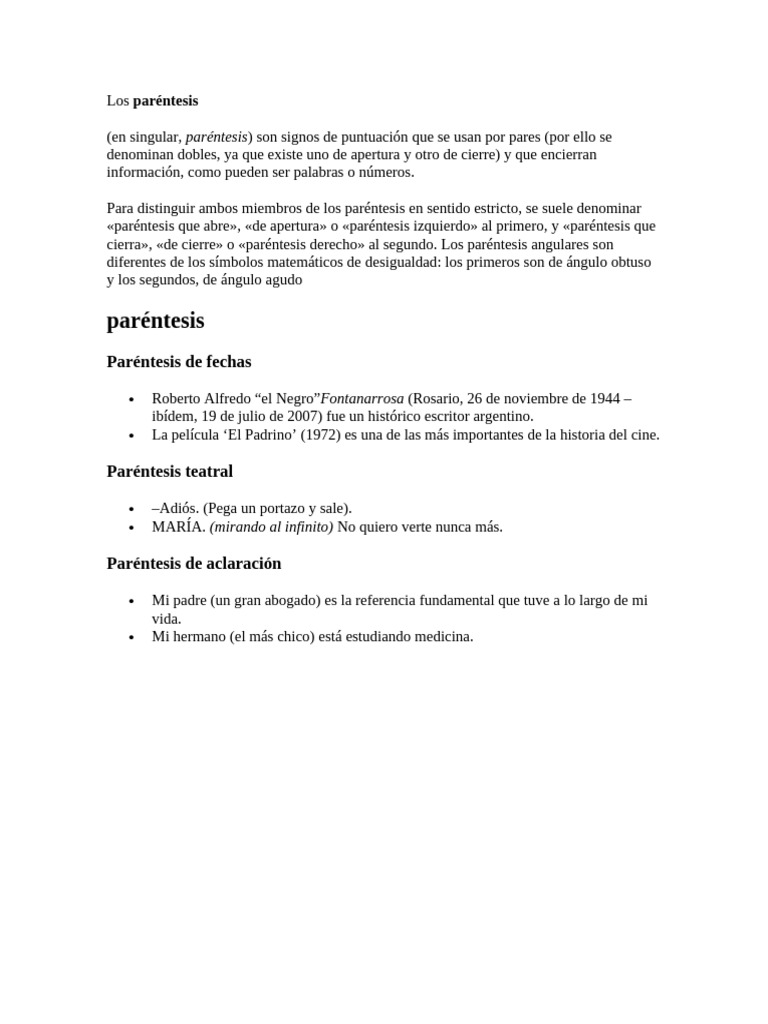 Uso y tipos de paréntesis en escritura | PDF | Soporte | Escritura