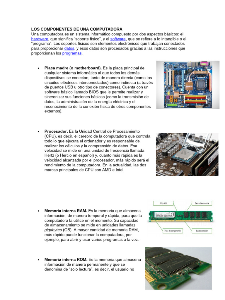 Componentes Esenciales de una Computadora | PDF | Hardware de la ...