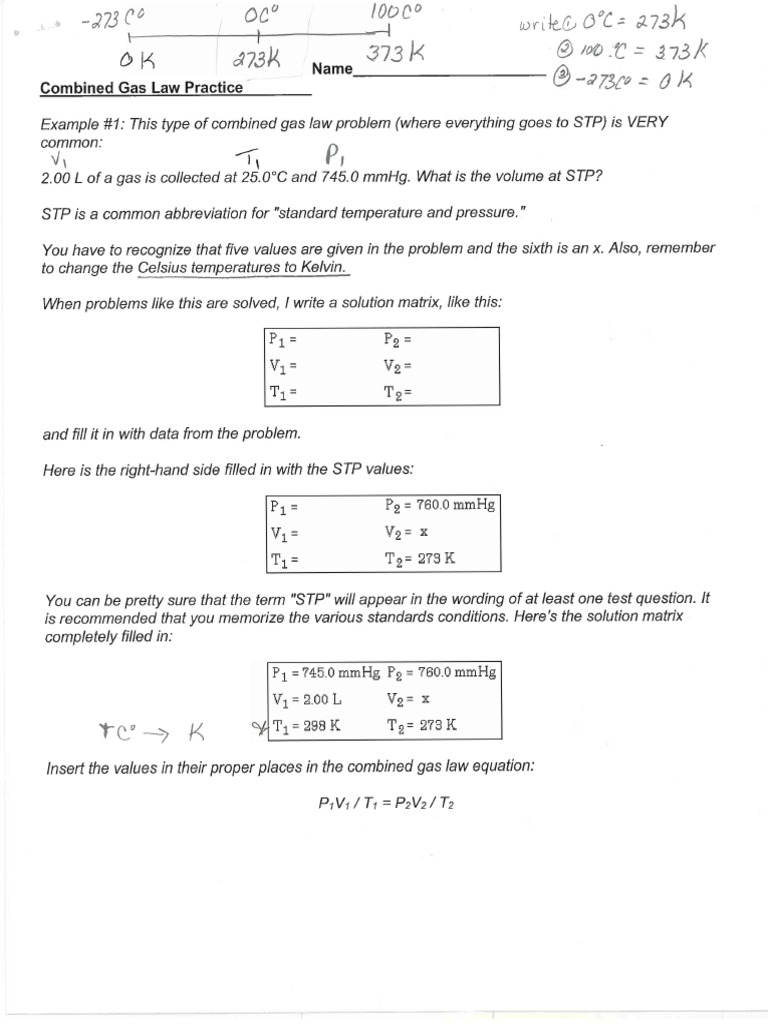 Combined Gas Law Practice Key | PDF
