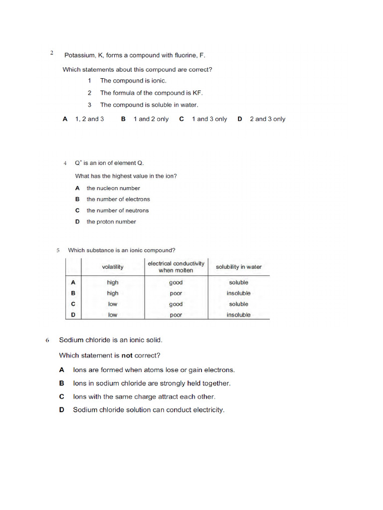 Properties of Ionic Compounds Practice Questions | PDF