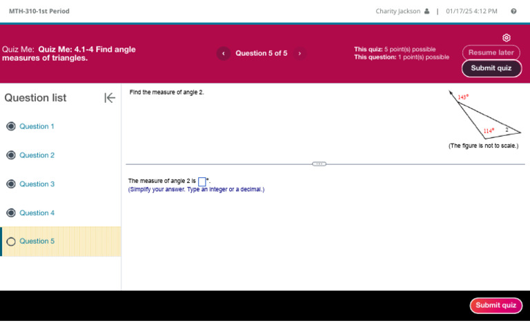 Quiz Me 4.1-4 Find Angle Measures of Triangles 4 | PDF