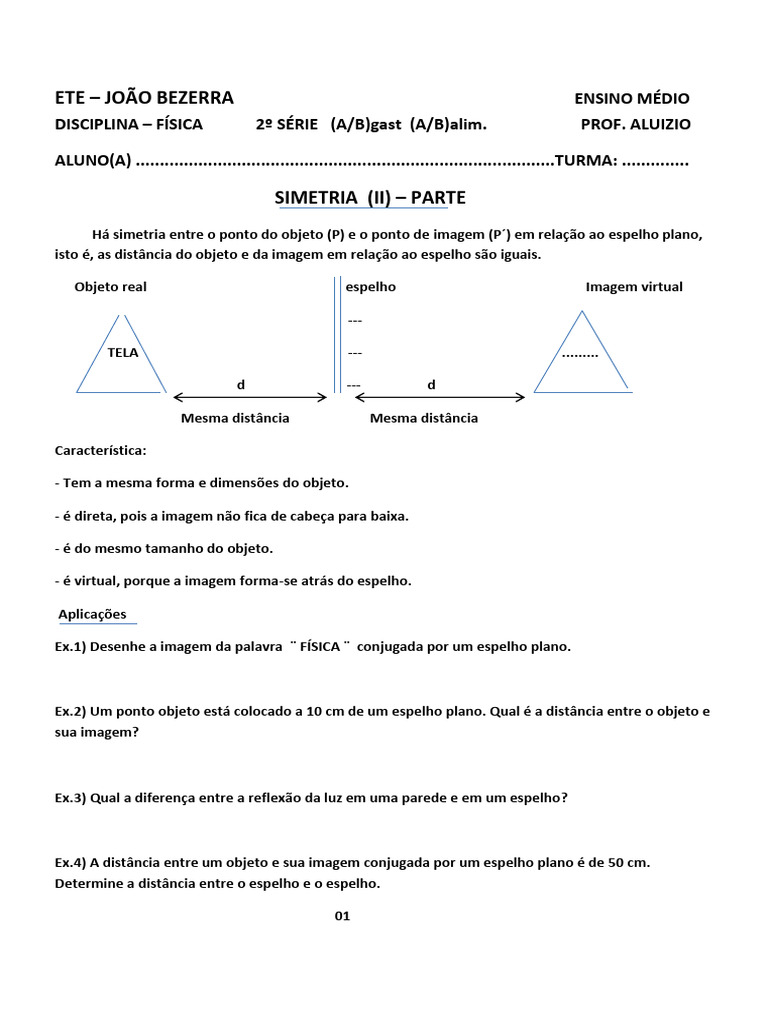 IV Bim. 2ºsérie, Ópitica Ficha II | PDF | Espelho | Distância