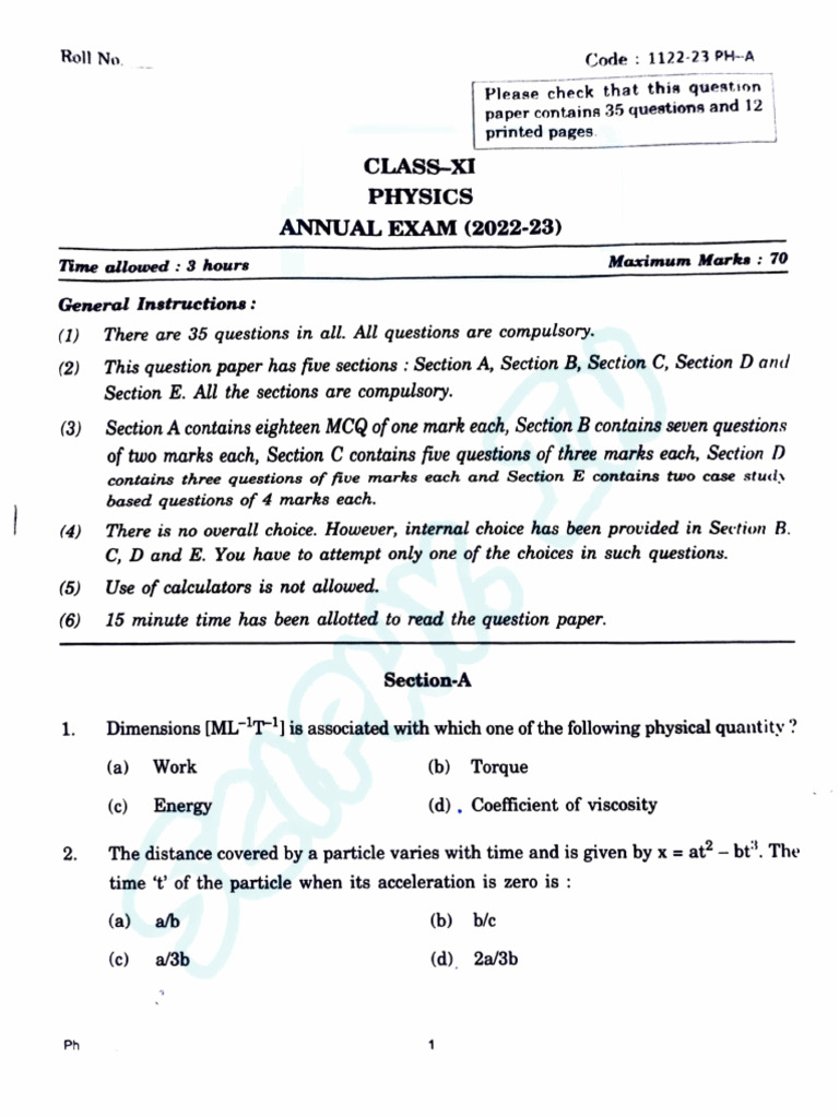 Class 11th Dav Board 2022 23 Physics | PDF | Heat | Gases