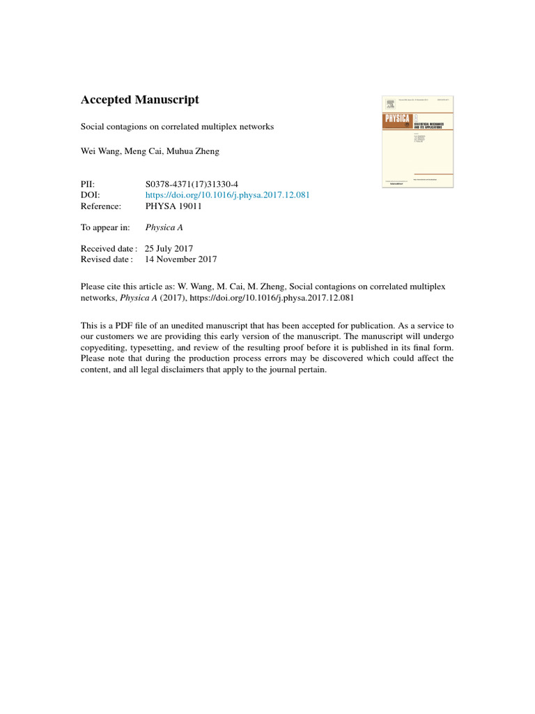 Social Contagions in Multiplex Networks | PDF | Information