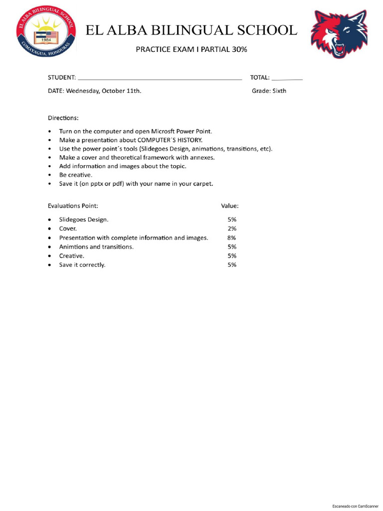 6th Grade Exam-1 | PDF