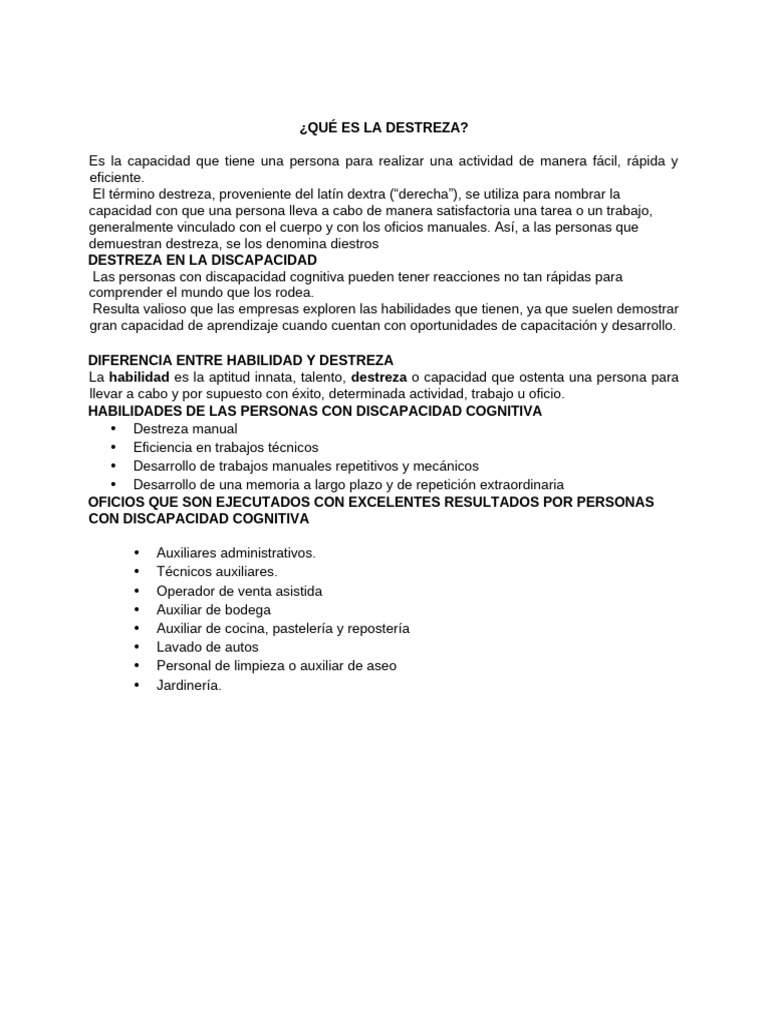 Definición y Destreza en Discapacidad | PDF
