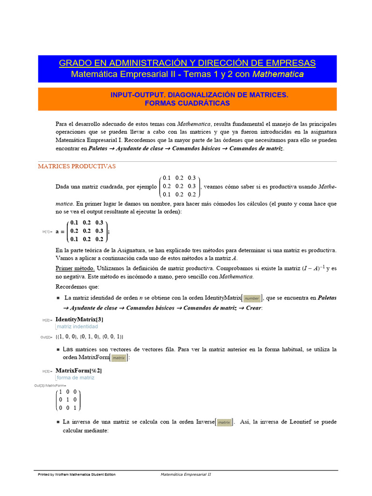 Mathematica | PDF | Valores propios y vectores propios | Matriz (Matemáticas)