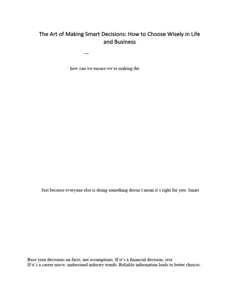 Smart Decisions: A Guide to Choosing Wisely | PDF | Decision Making | Risk