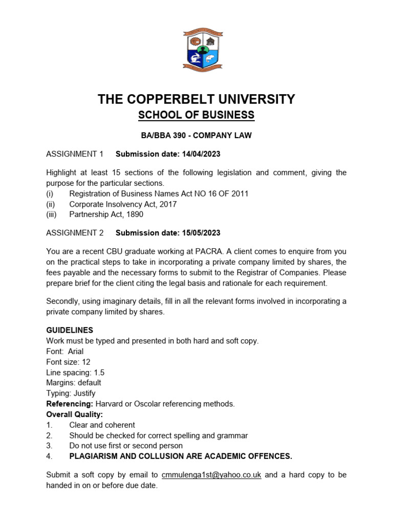 Assignment Ba-Bba Company Law FT 2023 | PDF