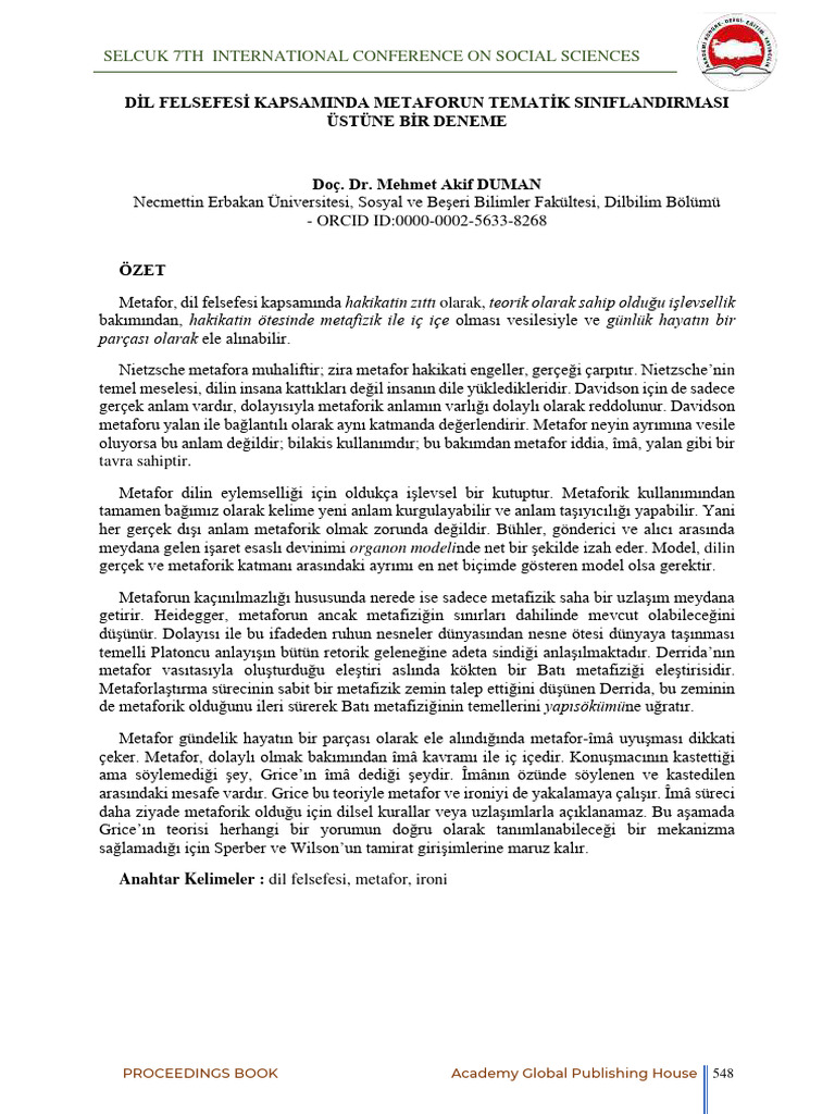 Dil Felsefesi Kapsaminda Metaforun Temat | PDF