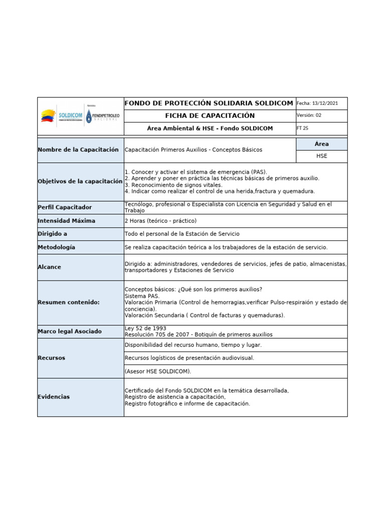 Ficha Cap - Primeros Auxilios | PDF | Primeros auxilios