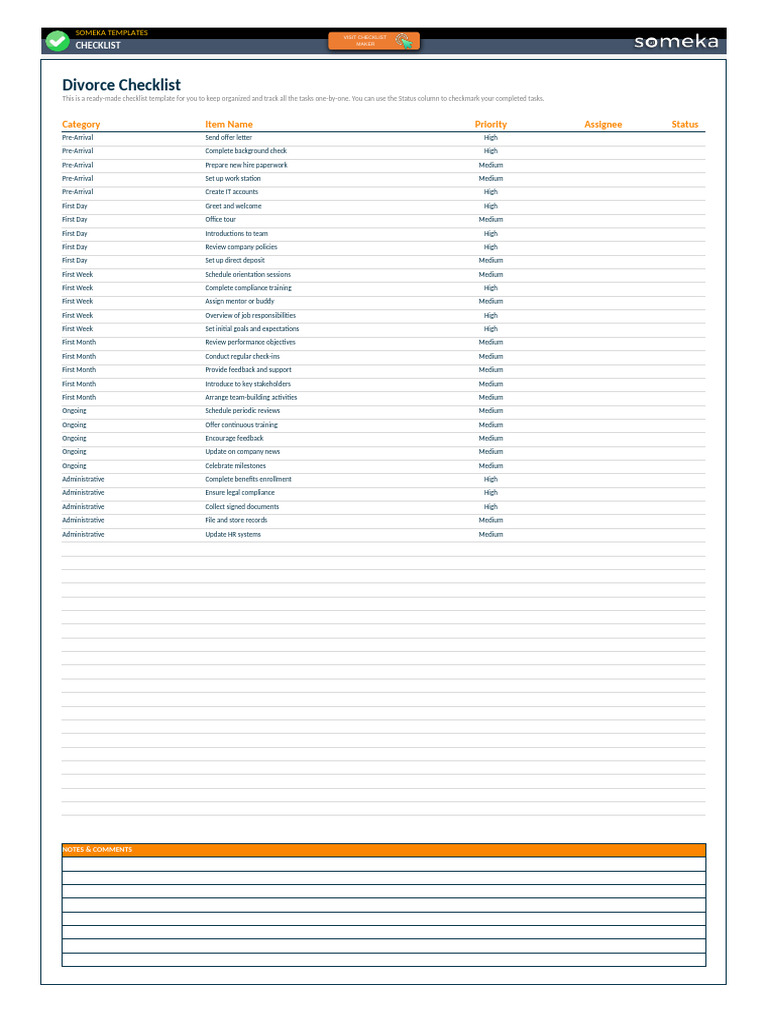 Divorce-Checklist-Someka-Example-Excel-V1 | PDF | Copyright