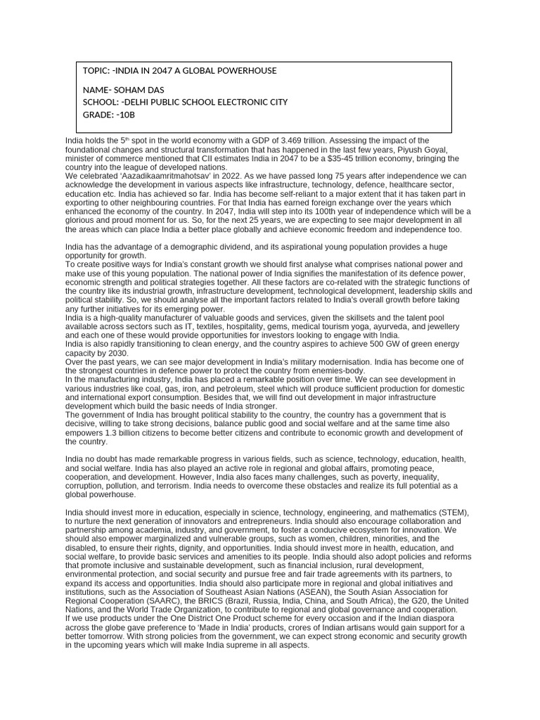 India: Path to Global Power by 2047 | PDF | Economies | Sustainable Energy