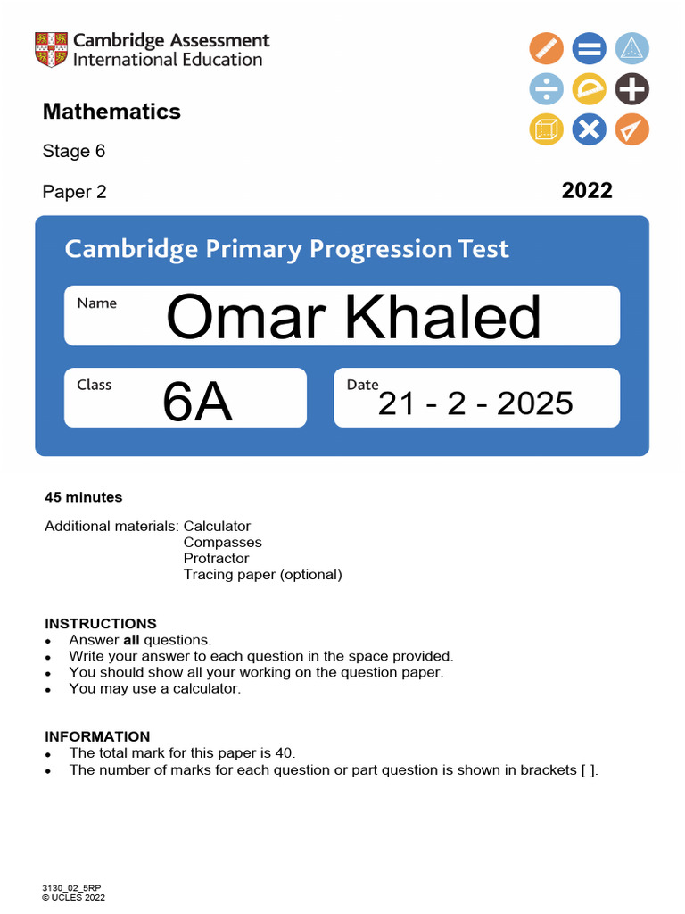 Progression Test - Stage 6 2022 Math P2 | PDF | Mathematics