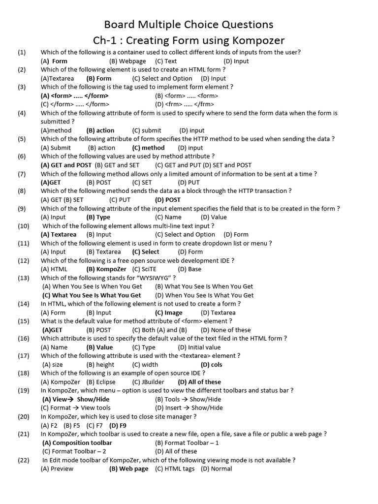 Board Multiple Choice Questions | PDF | World Wide Web | Internet & Web
