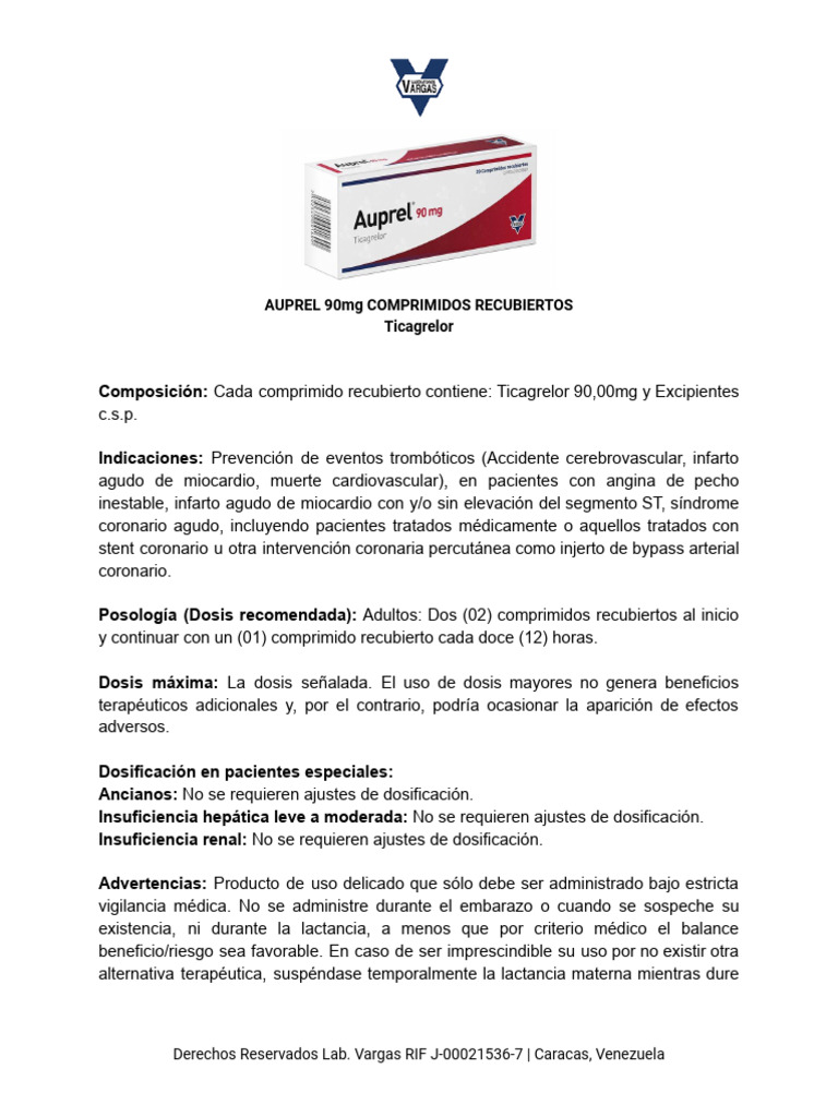 Auprel 90mg | PDF | Infarto de miocardio | Enfermedades y trastornos