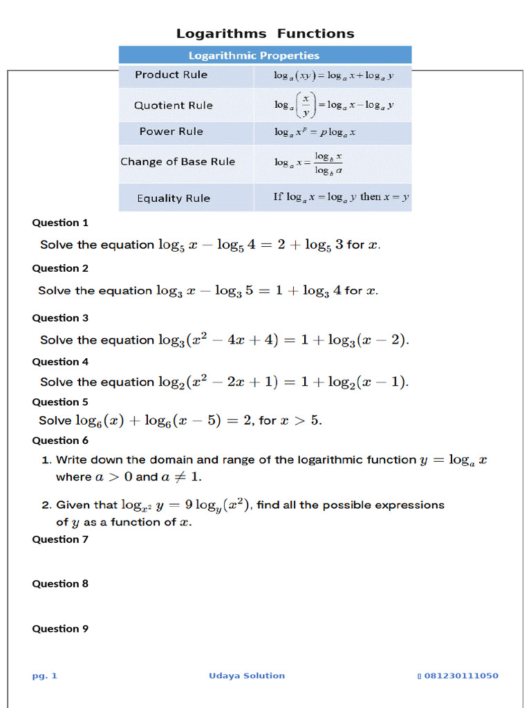 Logarithms, Natural Exponential and Natural Logarithms Functions | PDF