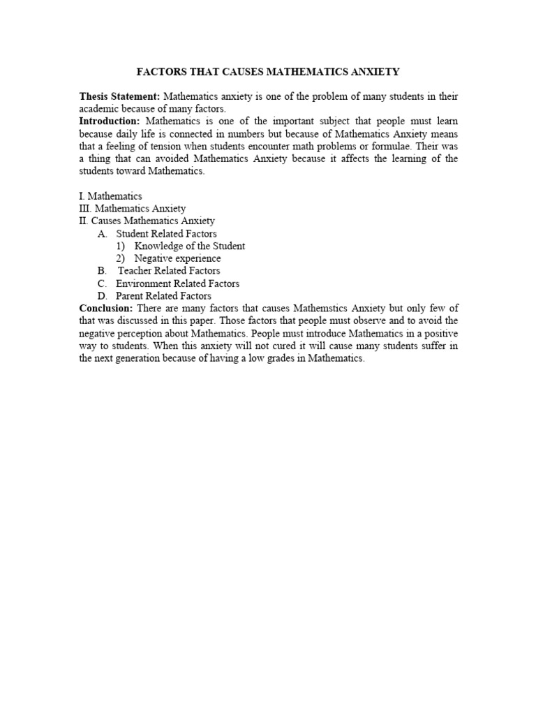 Factors That Causes Mathematics Anxiety | PDF | Mathematics | Anxiety