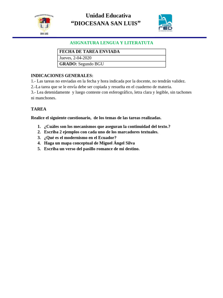 Cuestionario 2BGU | PDF