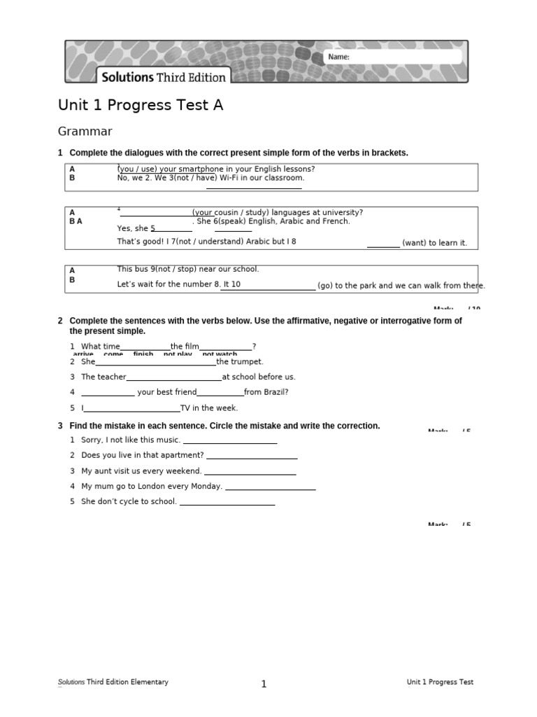 Solutions Pre Intermediate Test 1 - 153383 | PDF | English Language ...