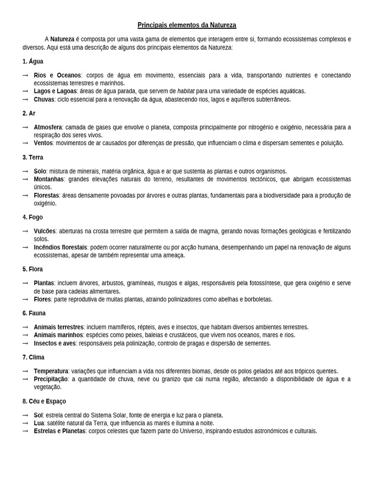 Principais Elementos Da Natureza | PDF | Água | Terra