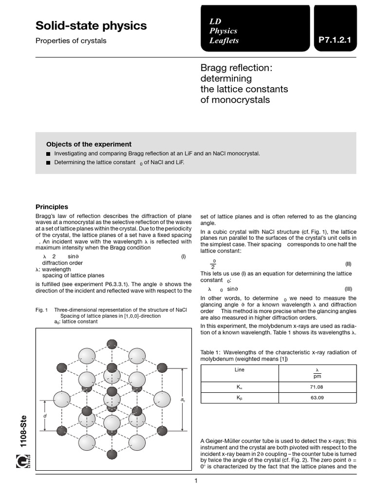 Exp-1 X-Ray Diffraction and Calculation of Lattice Parameter in NaCl & LiF Single Crystal | PDF ...