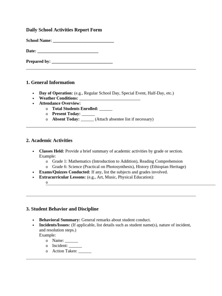 Daily School Activities Report Form | PDF