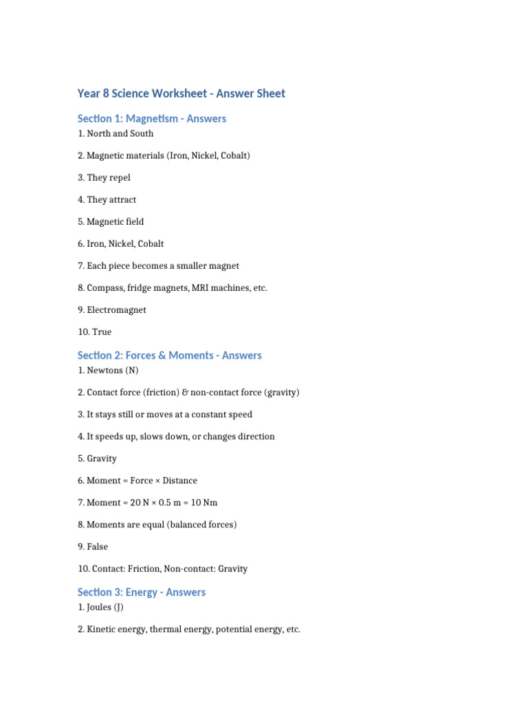 Year_8_Science_Answer_Sheet | PDF