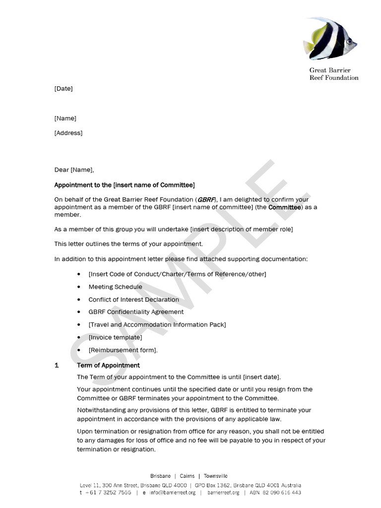 Sample Letter of Appointment To Committee Members | PDF ...
