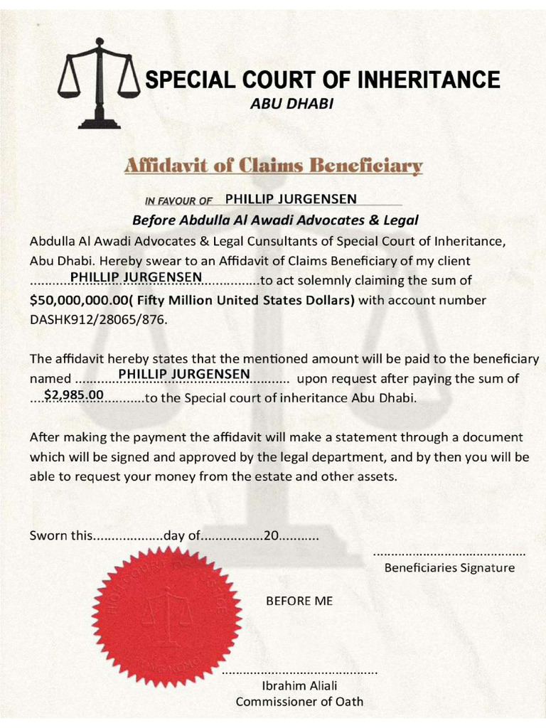Affidavit of Claims Beneficiary | PDF