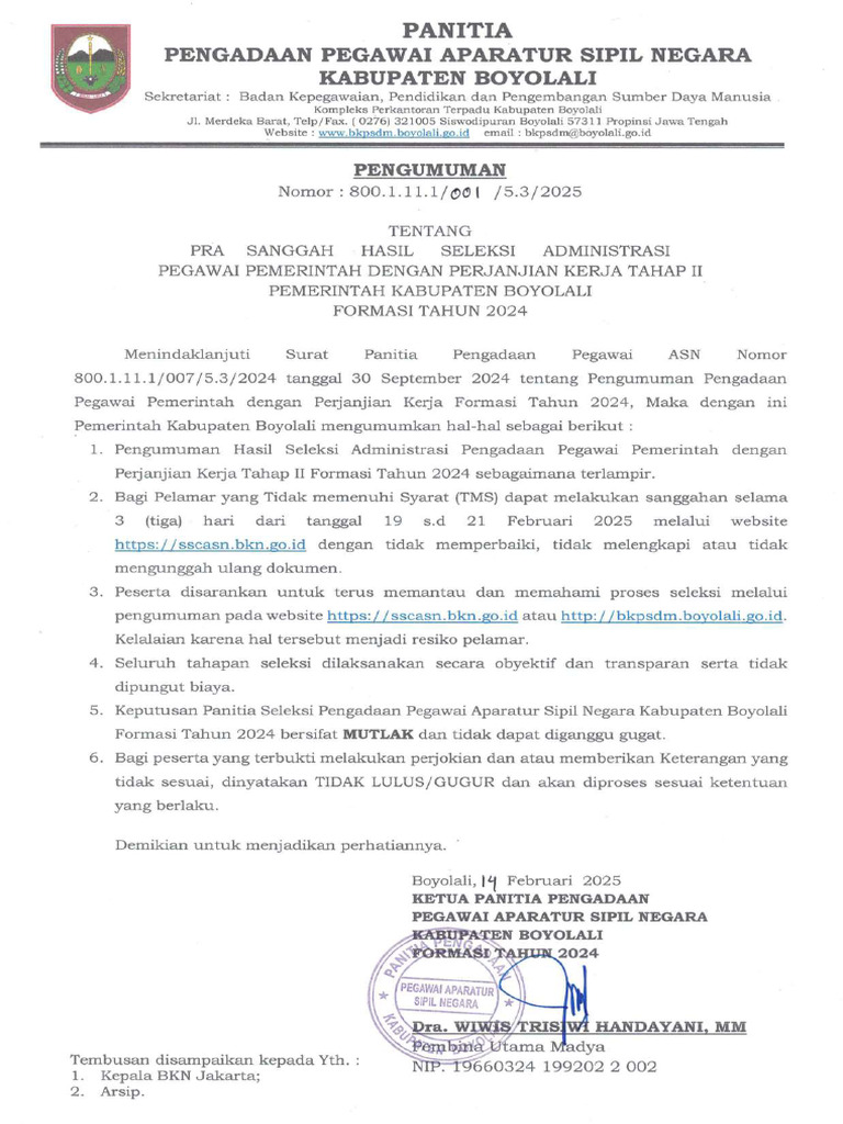 Pengumuman Pra Sanggah Hasil Seleksi Administrasi PPPK Tahap II | PDF