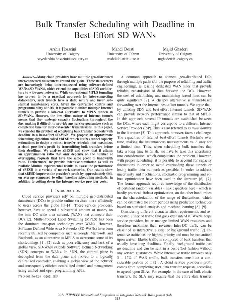 Bulk Transfer Scheduling With Deadline in Best-Effort SD-WANs | PDF | Mathematical Optimization ...