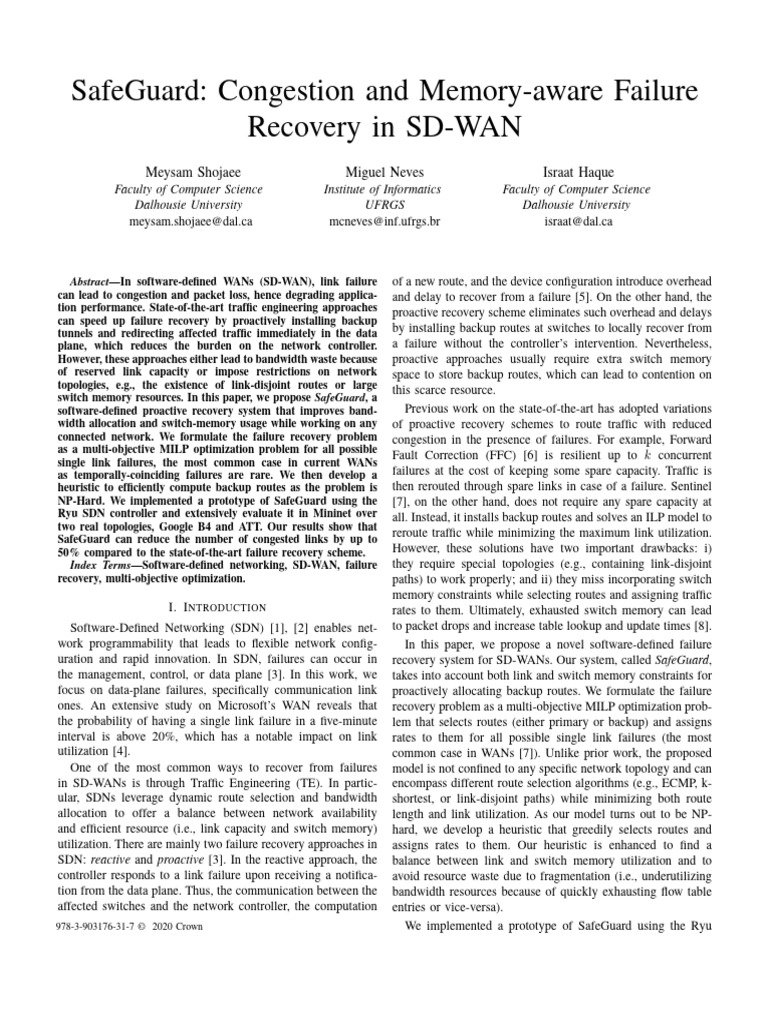 SafeGuard Congestion and Memory-Aware Failure Recovery in SD-WAN | PDF ...