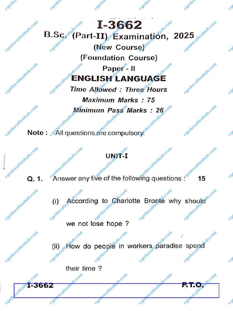 B.SC 2nd Year English Language 2025 Raipur University | PDF