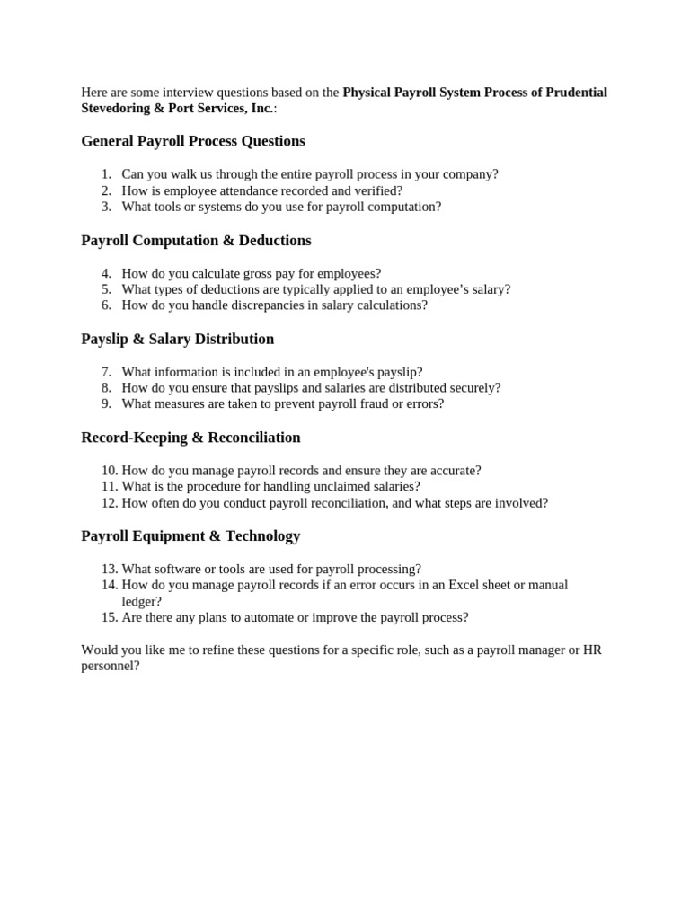 Here Are Some Interview Questions Based On The Physical Payroll System ...