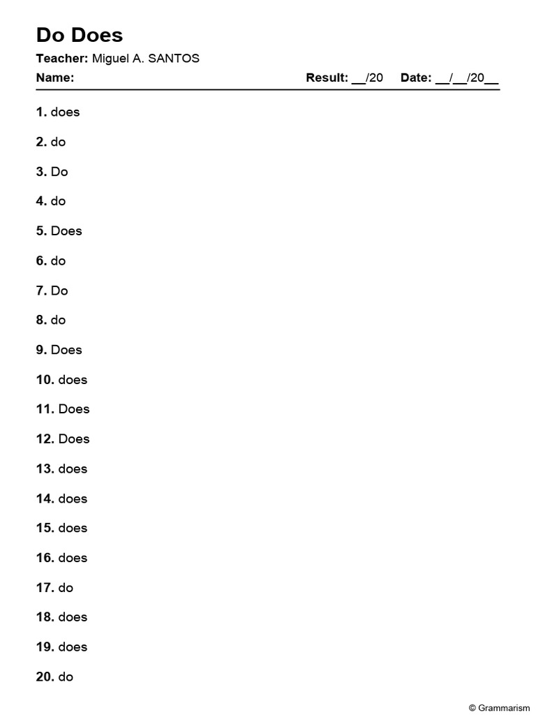 Grammarism Do Does Test 6 Answers | PDF