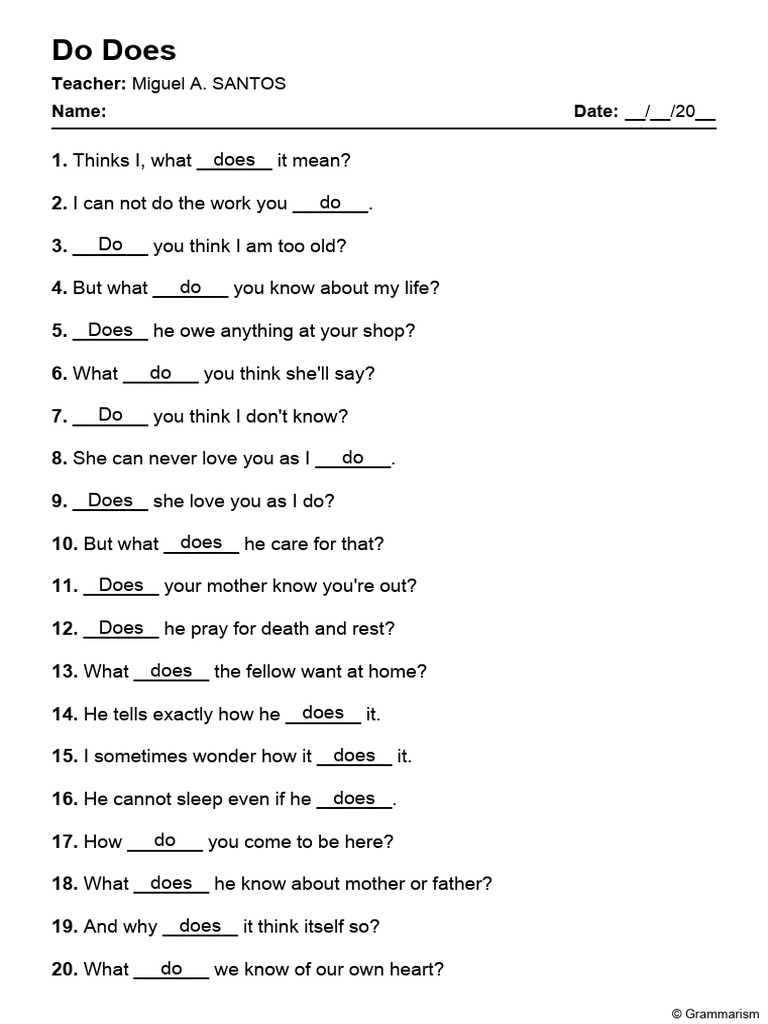 Do/Does Grammar Exercises | PDF