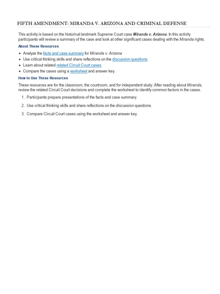 Miranda Criminal Defense | PDF | Miranda V. Arizona | Miranda Warning