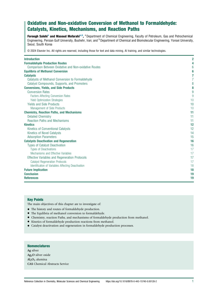 Methanol to Formaldehyde Conversion Insights | PDF | Formaldehyde ...