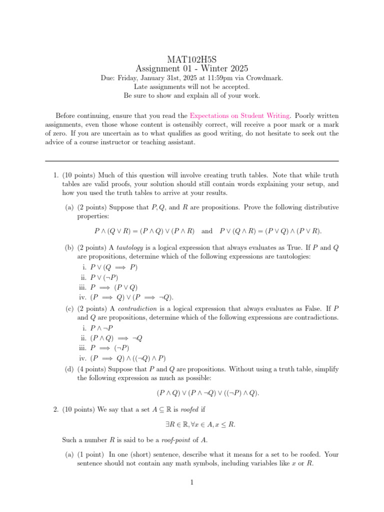 Assignment 01 | PDF | Contradiction | Mathematical Logic