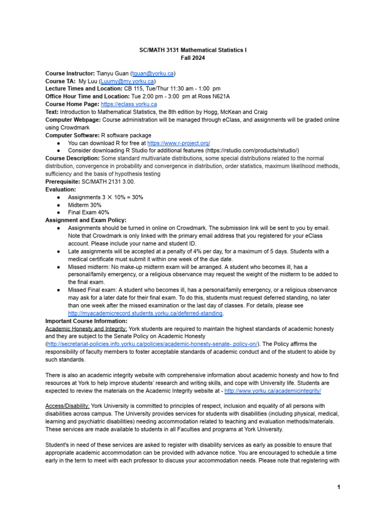 SC_MATH 3132 Course Outline | PDF | Academic Integrity | Disability