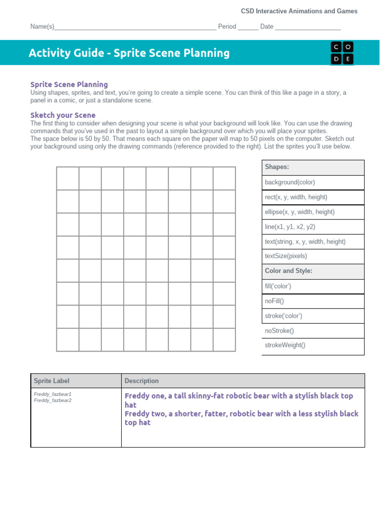 U3 Activity Guide - Sprite Scene Planning | PDF | Computer Graphics ...